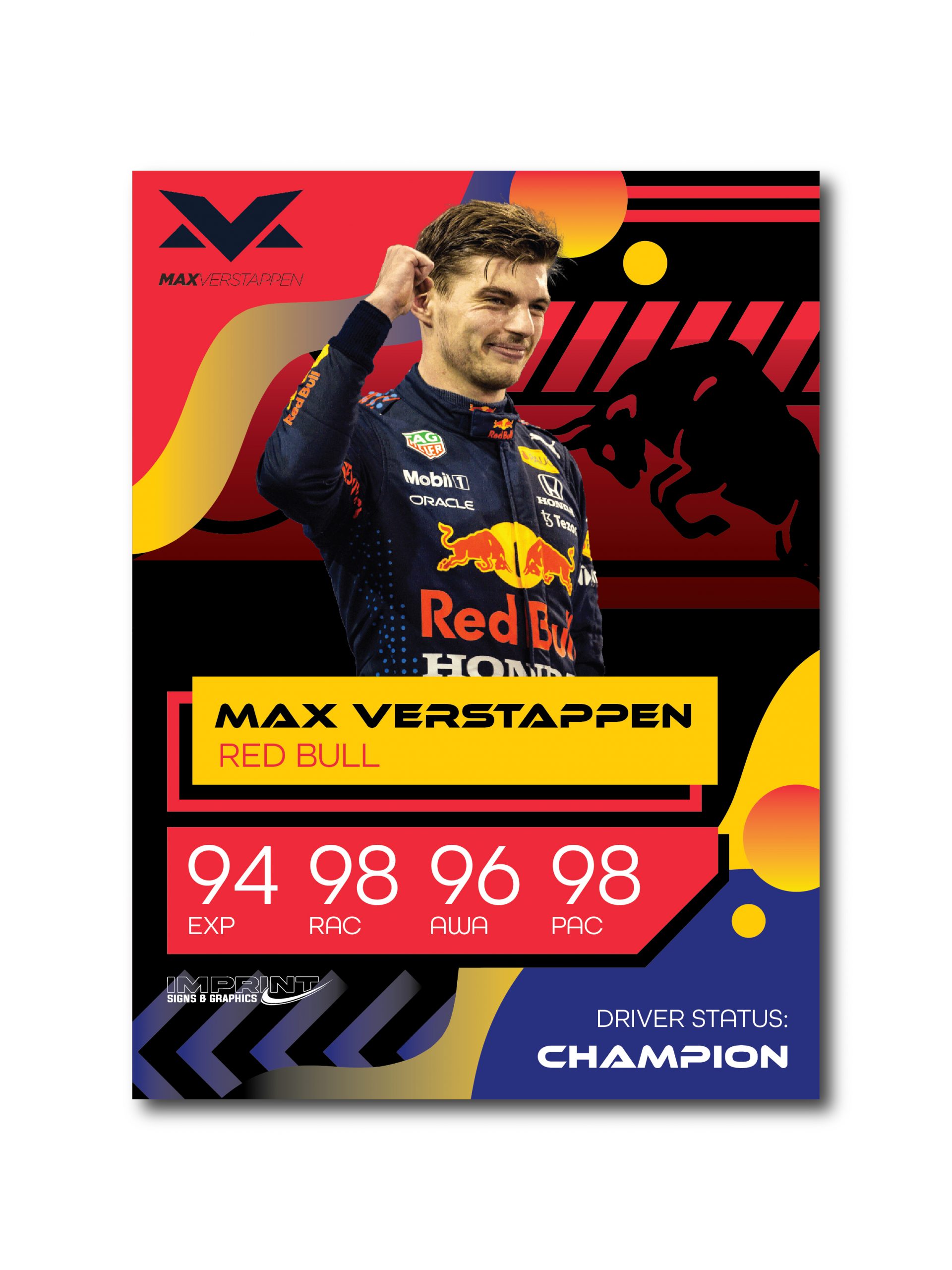 MAX VERSTAPPEN RED BULL RACING FORMULA 1 F1 CARD | Imprint Signs & Graphics